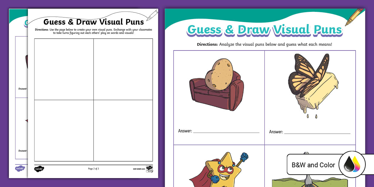 Guess & Draw Visual Puns Worksheets | 5th Grade | Twinkl USA
