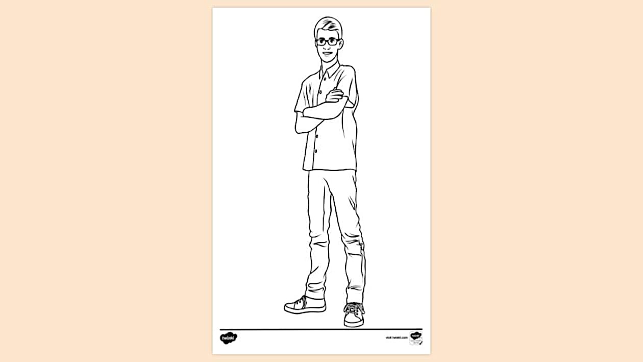 Teenage Boy Student Colouring | Colouring Sheets - Twinkl