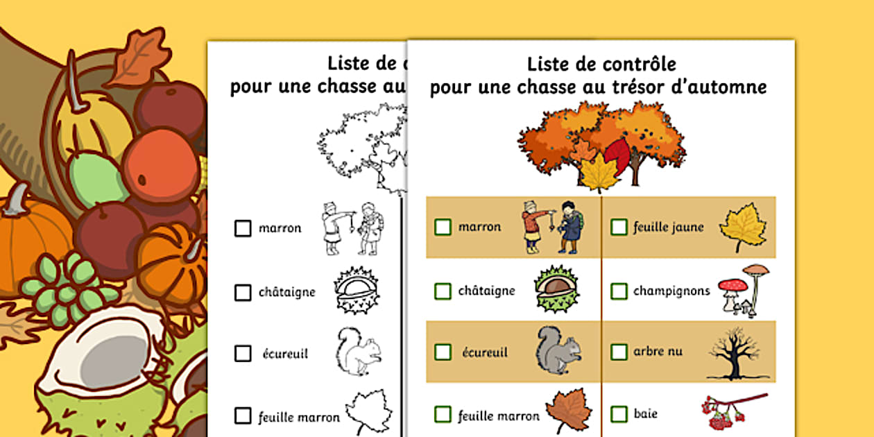 Autumn Hunt Checklist French (Hecho por educadores) - Twinkl