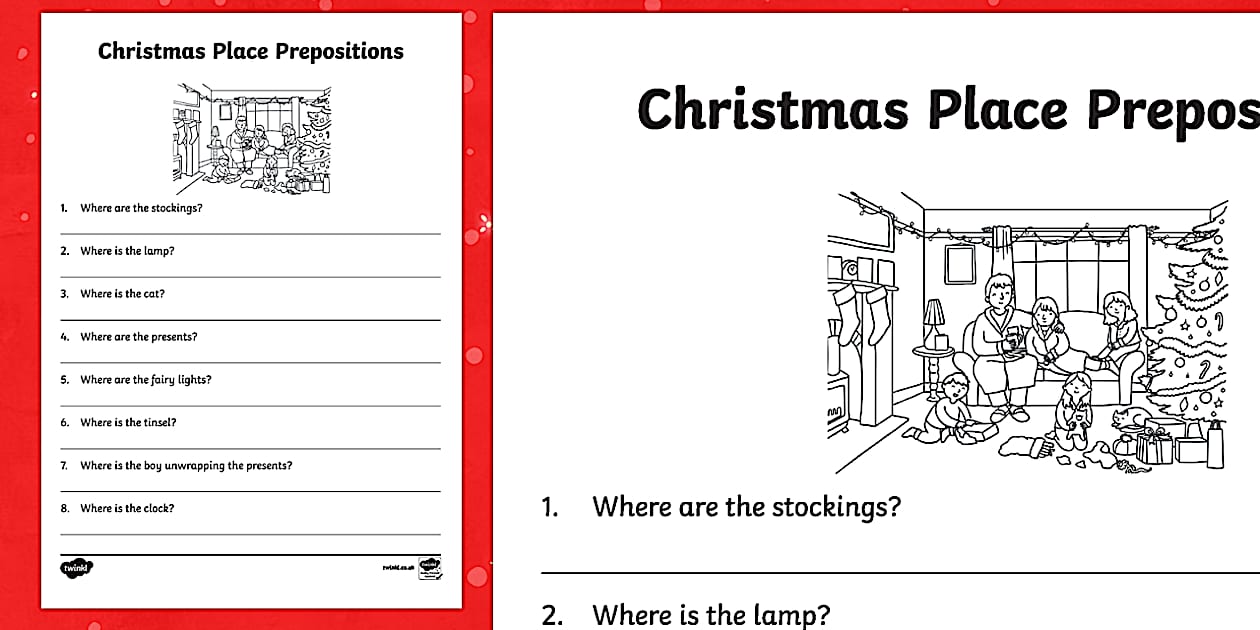 Christmas Place Prepositions Written Questions Worksheet / Worksheet