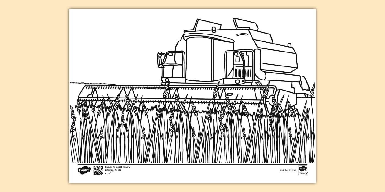 Combine Harvester Farming Harvest Colouring Sheet - Twinkl