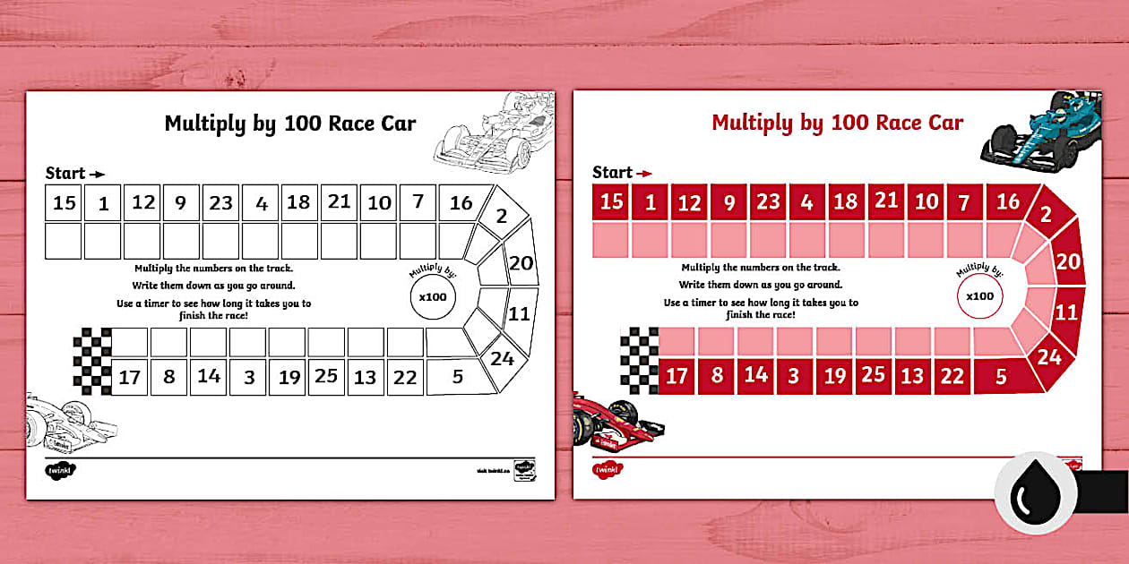 Multiply by 100 Race Car Themed Activity - Twinkl