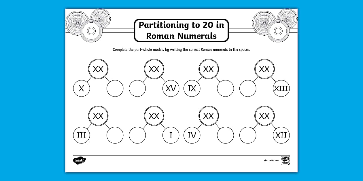 👉 Roman Numbers 1 – 20: Roman Numeral Partitioning Activity