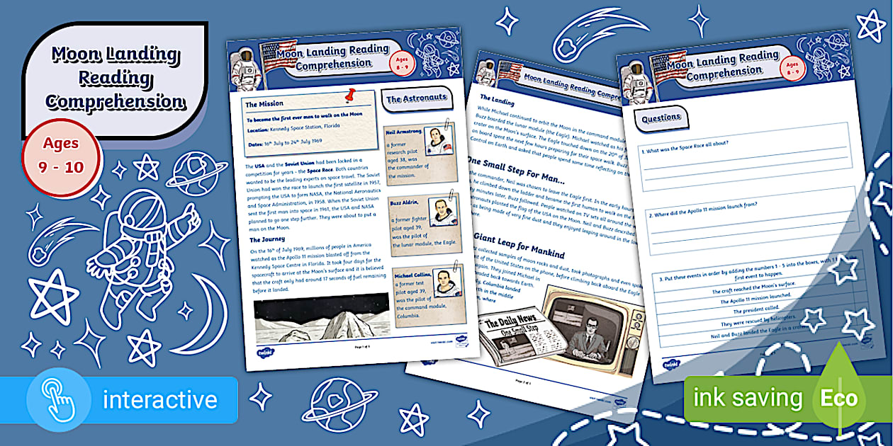 Moon Landing Reading Comprehension (Ages 9 - 10) - Twinkl