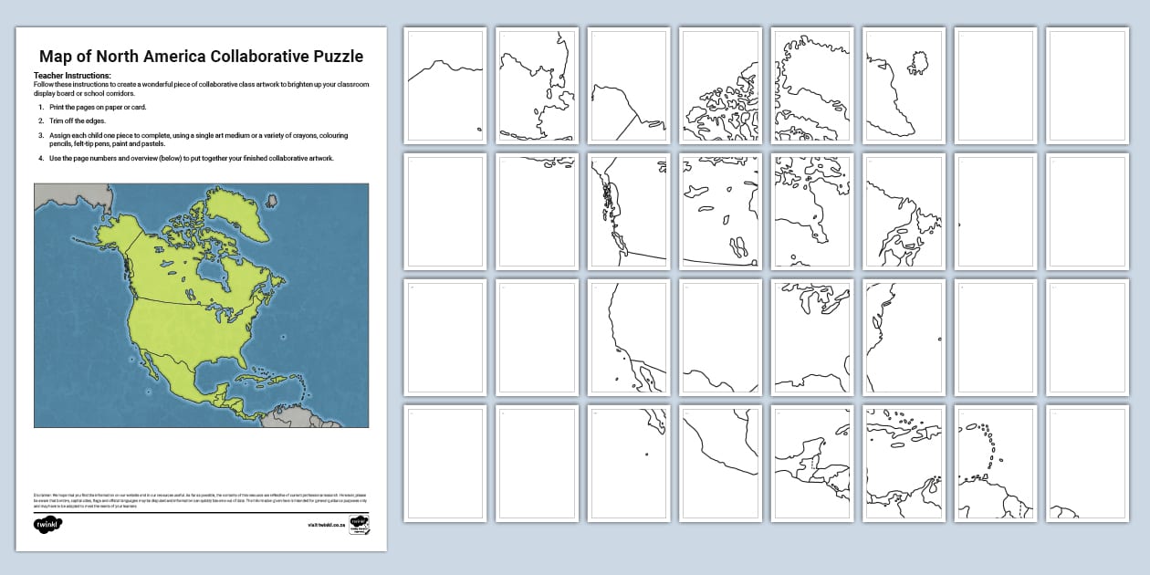 Map of North America Collaborative Puzzle Activity - Twinkl