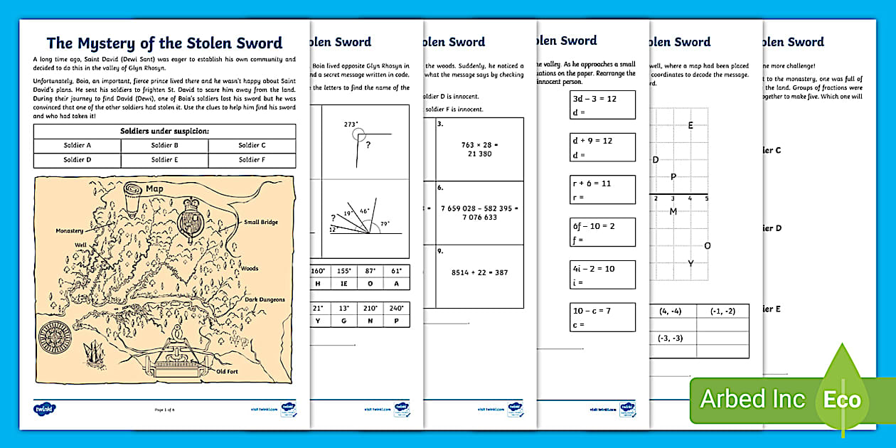 Mystery of the Stolen Sword St. David's Day Maths Mystery Game