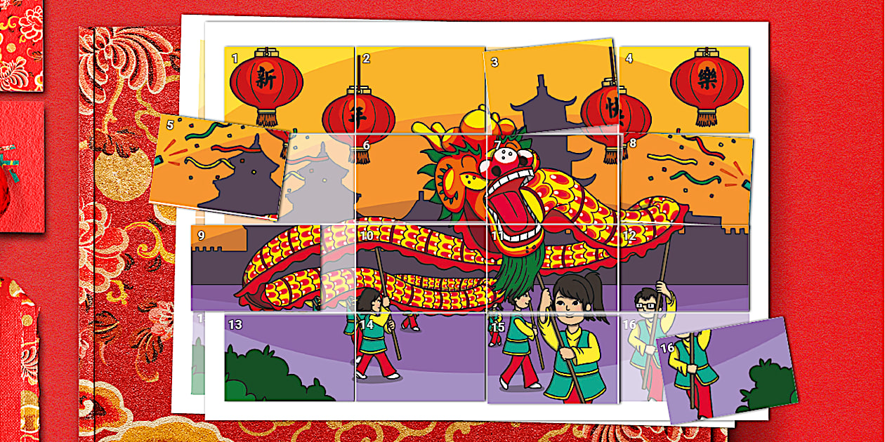 Chinese New Year | Dragon Dance | Sticker Puzzle - Twinkl