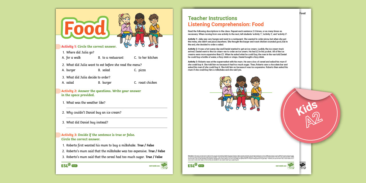 ESL Listening: Food Activity Pack (teacher made) - Twinkl