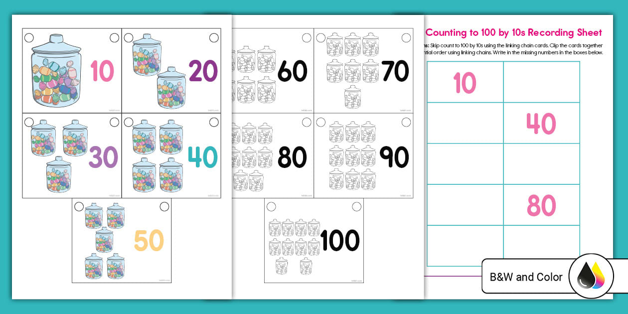 Skip Counting to 100 Linking Chain Cards and Activity