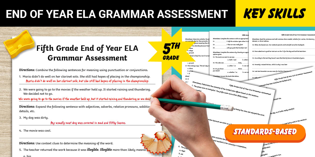 Fifth Grade End of Year ELA Grammar Assessment - Twinkl