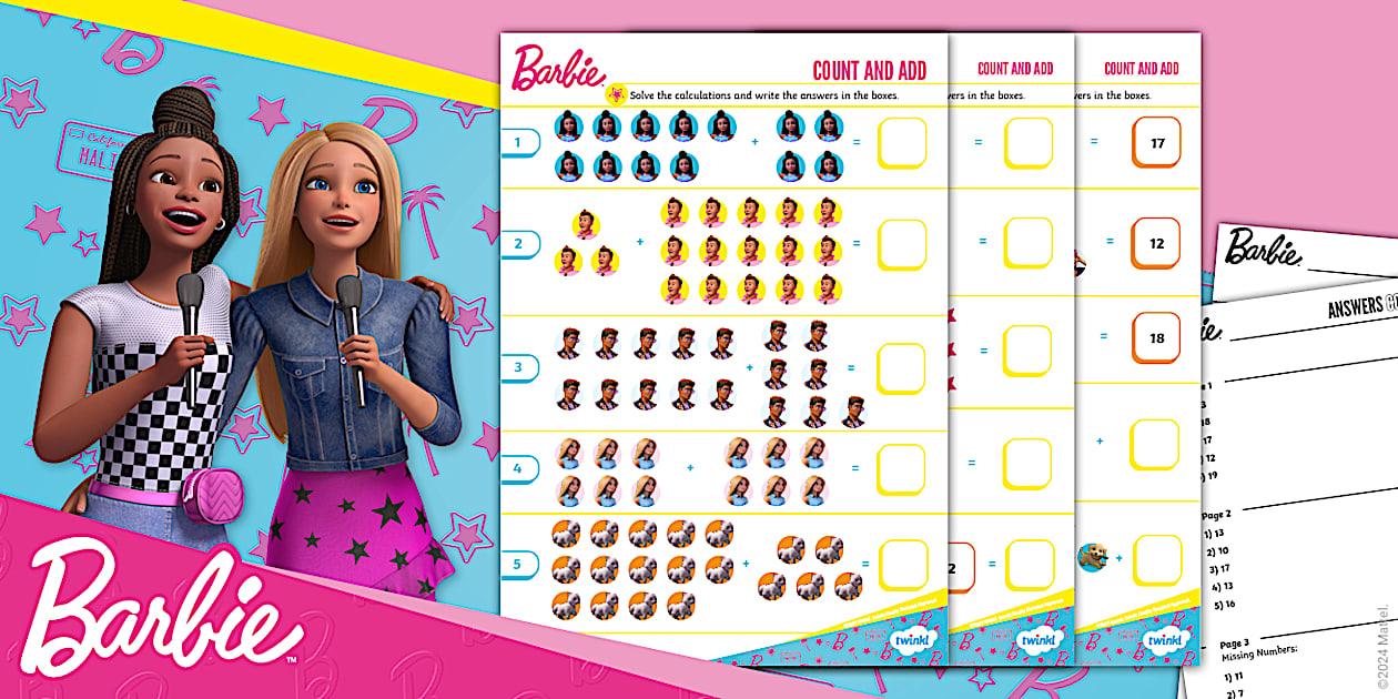 👉 Barbie: Count and Add/Subtract within 20 Activity Sheets