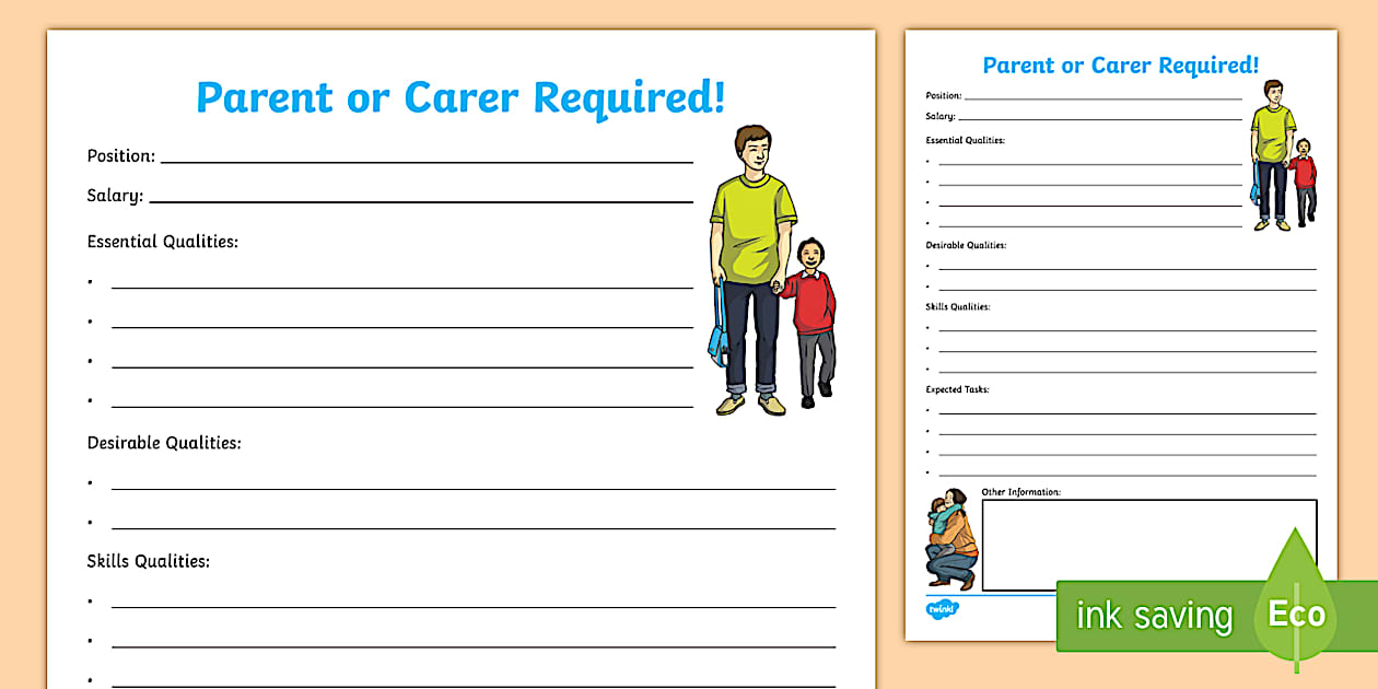 Editable Job Advertisement for a Parent/Carer Worksheet