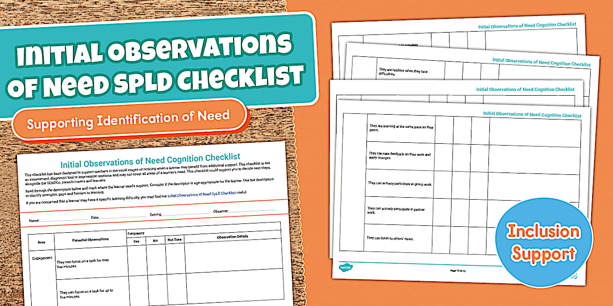Initial Observations Checklist, SpLD - Twinkl