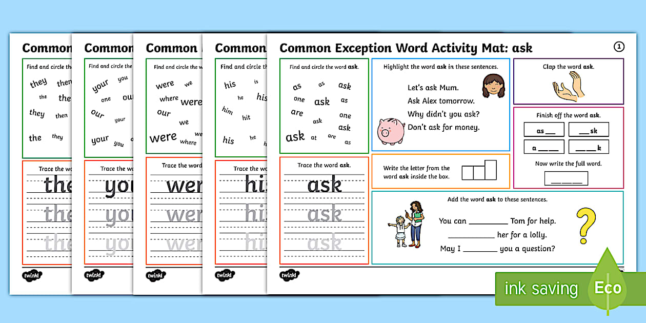 Precursive Year 1 Common Exception Word Activity Mat Pack 6