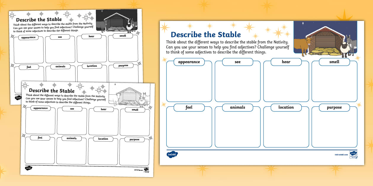 The Stable Nativity Adjectives Worksheet (teacher made)