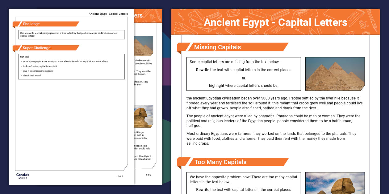 Reinforcing Capital Letters: Ancient Egypt Activity Sheet