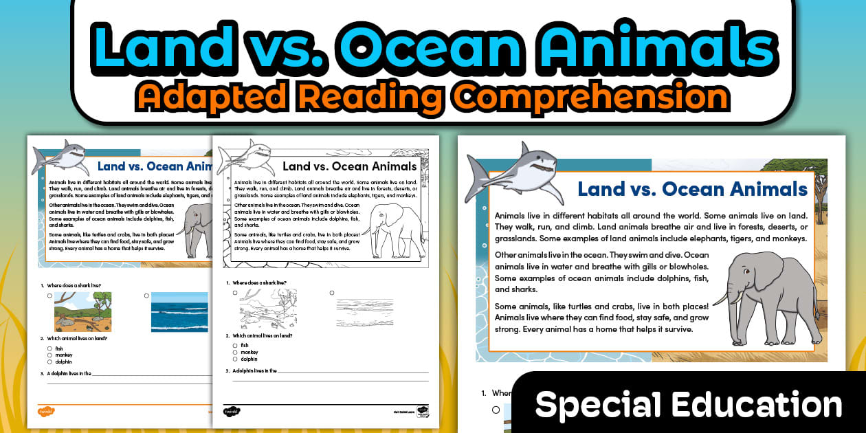 Land vs. Ocean Animals Adapted Comp for Special Education