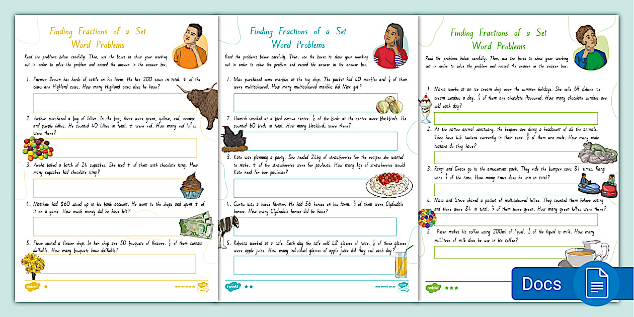 Fractions of a Set Word Problems (teacher made) - Twinkl