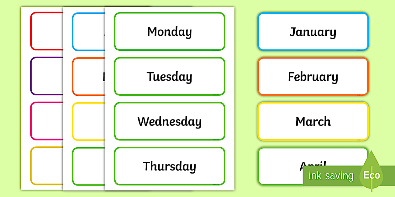 Free Printable Days of the Week & Months of the Year Labels