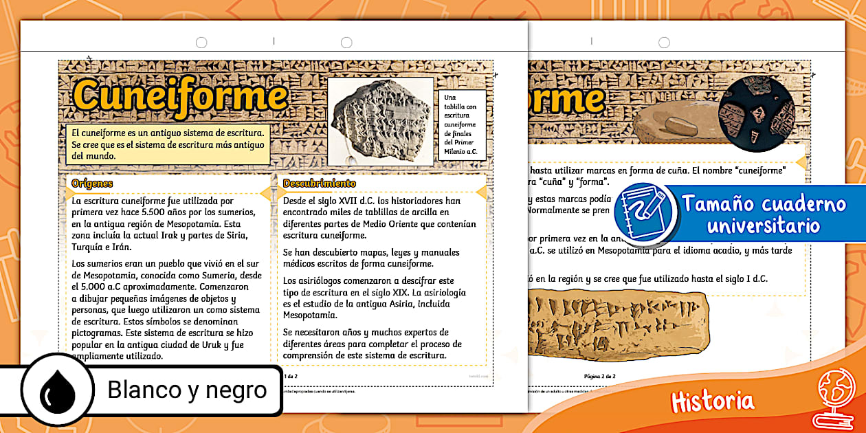 Ficha Informativa | Escritura Cuneiforme | Historia - Twinkl