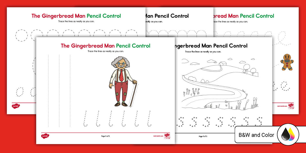 The Gingerbread Man Pencil Control Worksheet / Worksheets