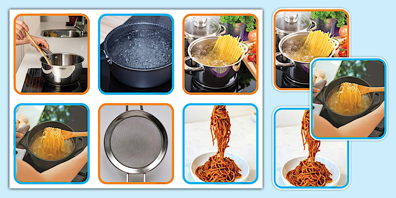 Cooking Pasta Photo Sequencing Cards - DT (Teacher-Made)