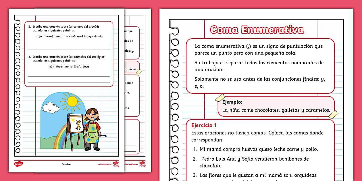 Ficha de actividad: Uso de comas enumerativas - Twinkl