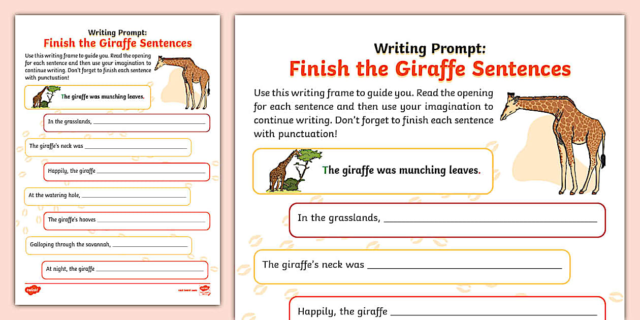 Writing Prompt: Finish the Giraffe Sentences (teacher made)