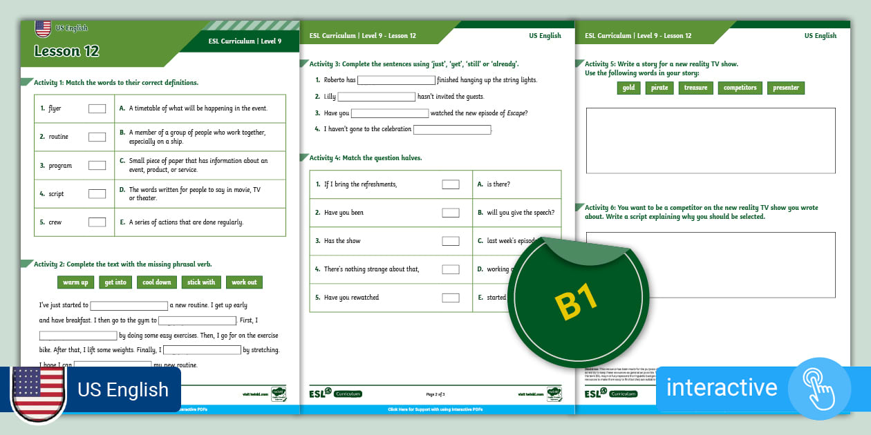 ESL Curriculum Level 9 Lesson 12 Review