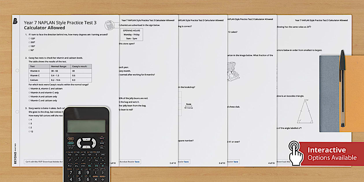 Year 7 NAPLAN Maths Calculator Paper 3 - Beyond Mats