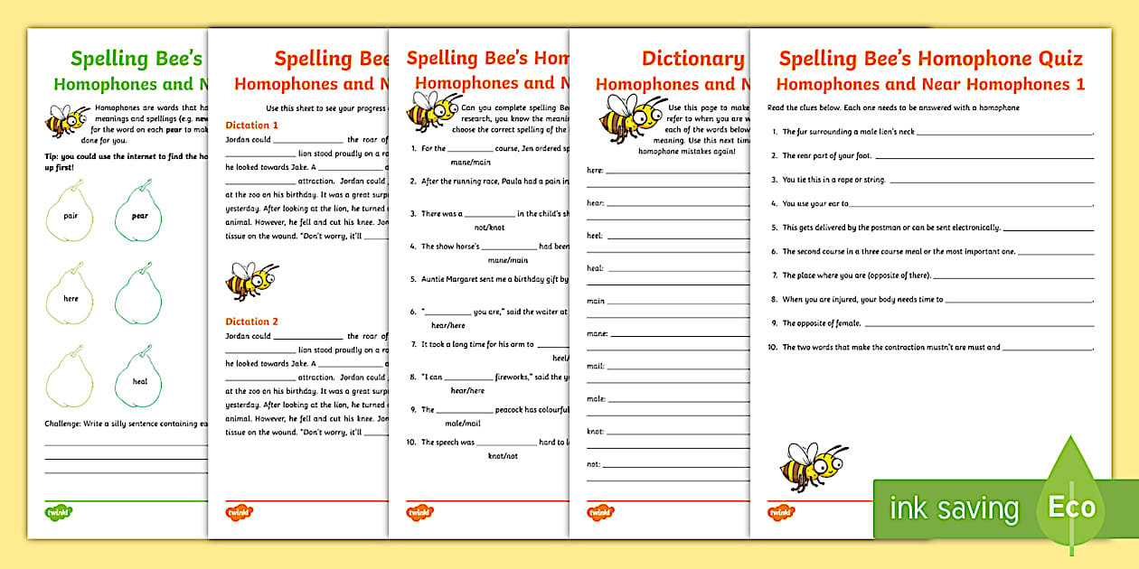 Homophones & Near Homophones Spelling Pack | Parent Support
