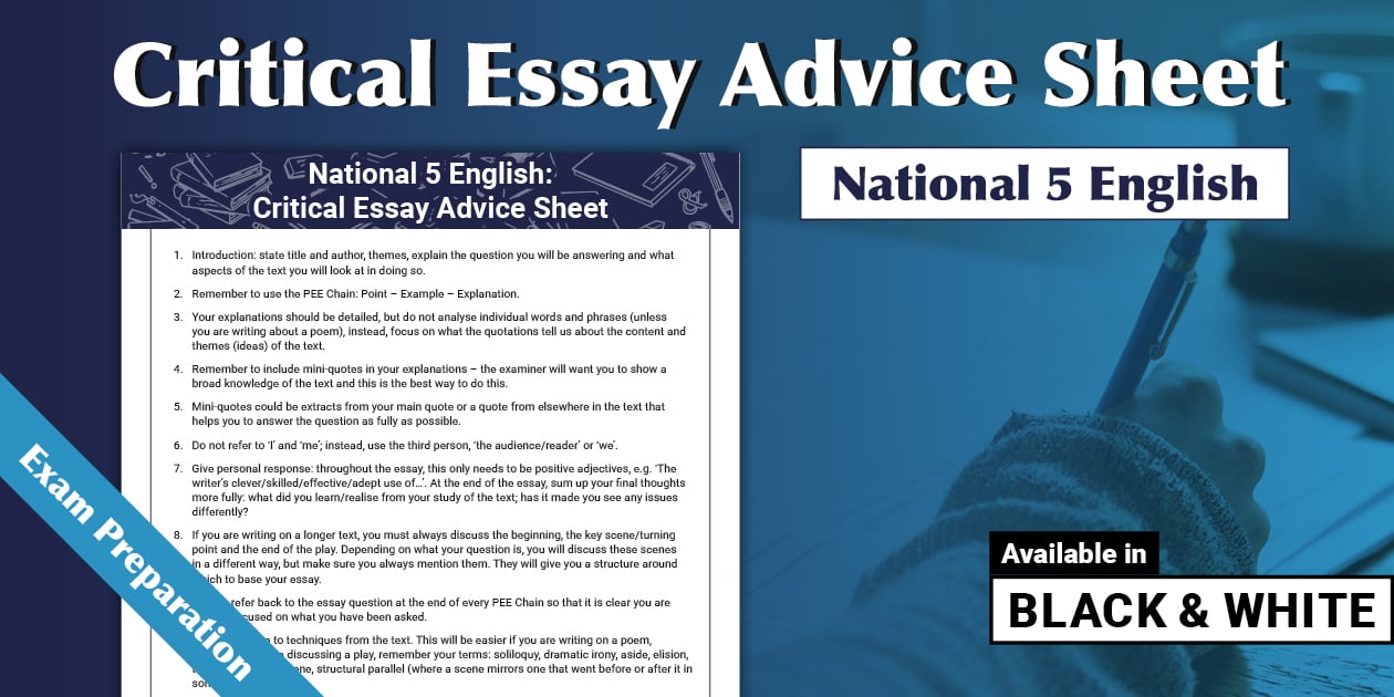 National 5 English: Critical Essay Advice Sheet
