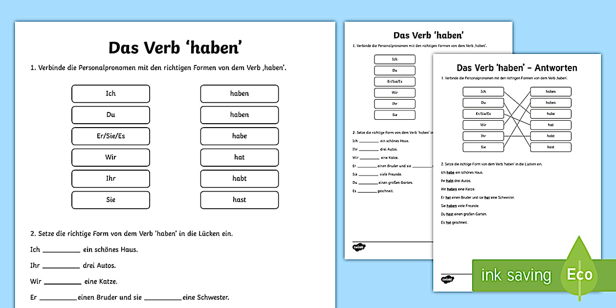Verb Haben Arbeitsblatt - Twinkl
