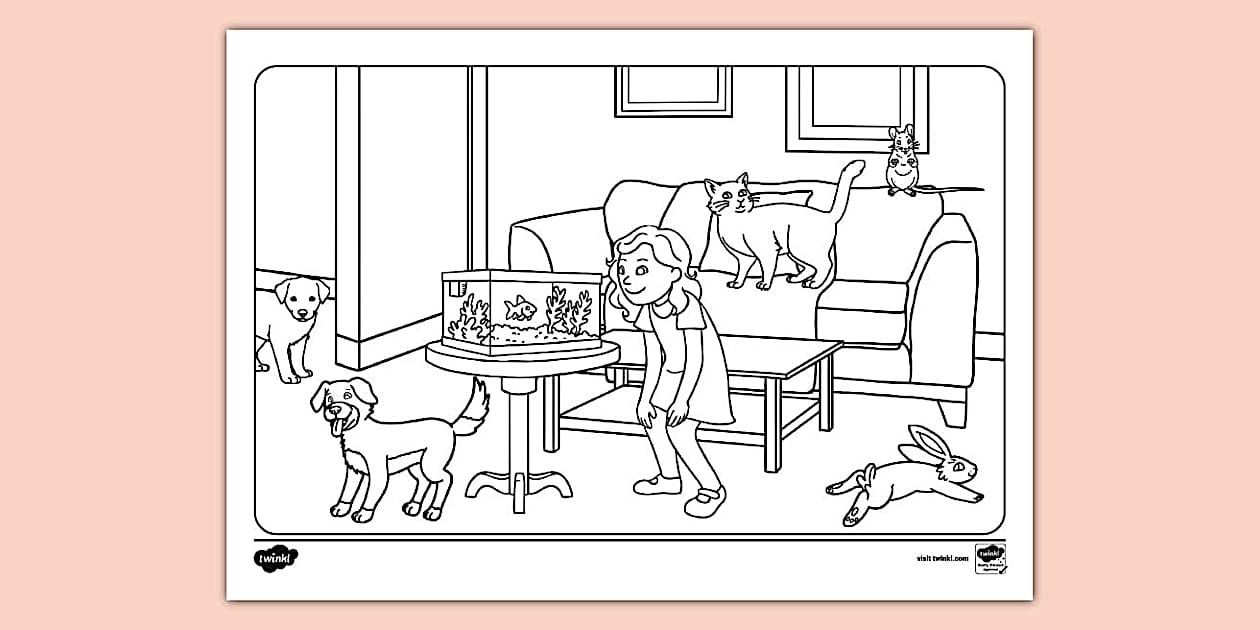Pets Montage Colouring Page (teacher made) - Twinkl