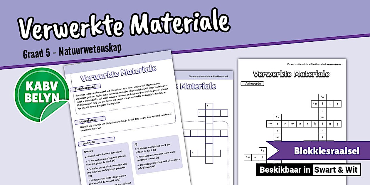 Graad 5 NW - KW 2 - Verwerkte Materiale - Blokkiesraaisel