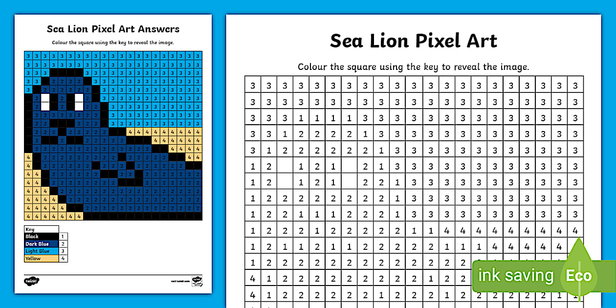 Sea Lion Pixel Art Template | Twinkl | KS1 | Pixel Art