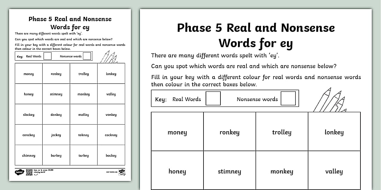 Phase 5 Ey Sounds Phonics Activity - Real & Nonsense Words