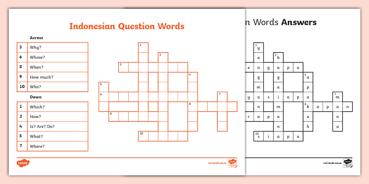 Question Words Cross Word Indonesian - Twinkl