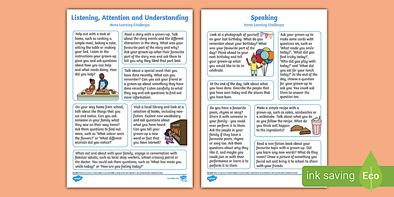 EYFS C&L ELG Home Learning Challenges Activity Pack | Twinkl