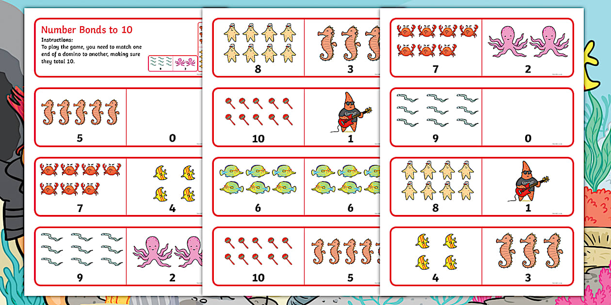 Starry-Eyed Stan Number Bonds to 10 Dominoes - Twinkl