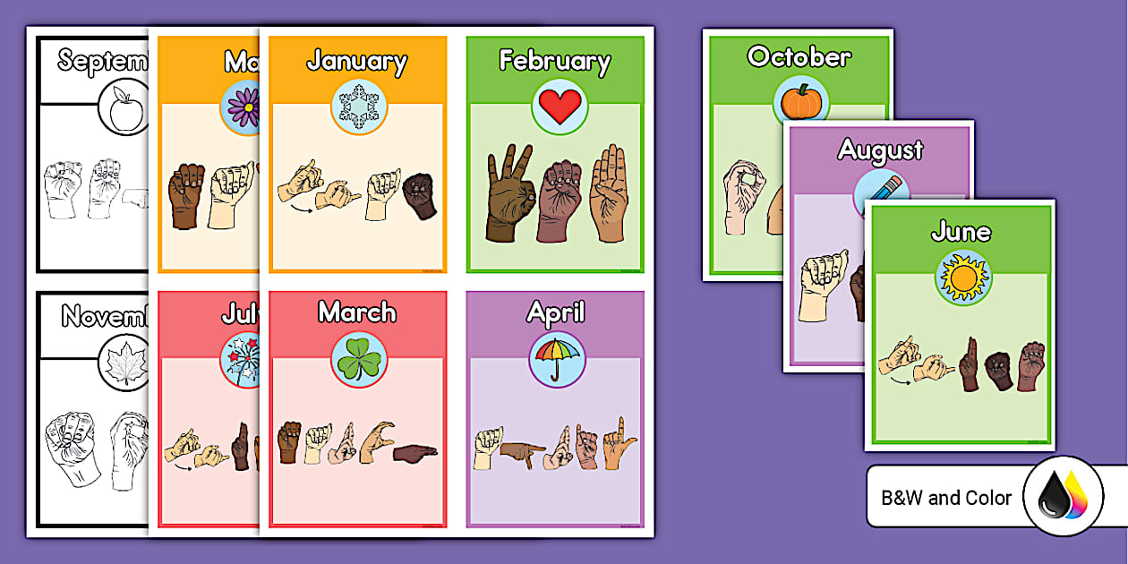 ASL Months of the Year Flash Cards (Teacher-Made) - Twinkl