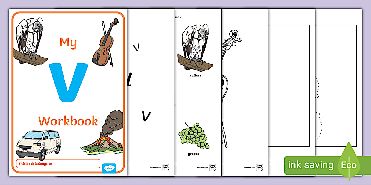 My Workbook V Lowercase (teacher made) - Twinkl