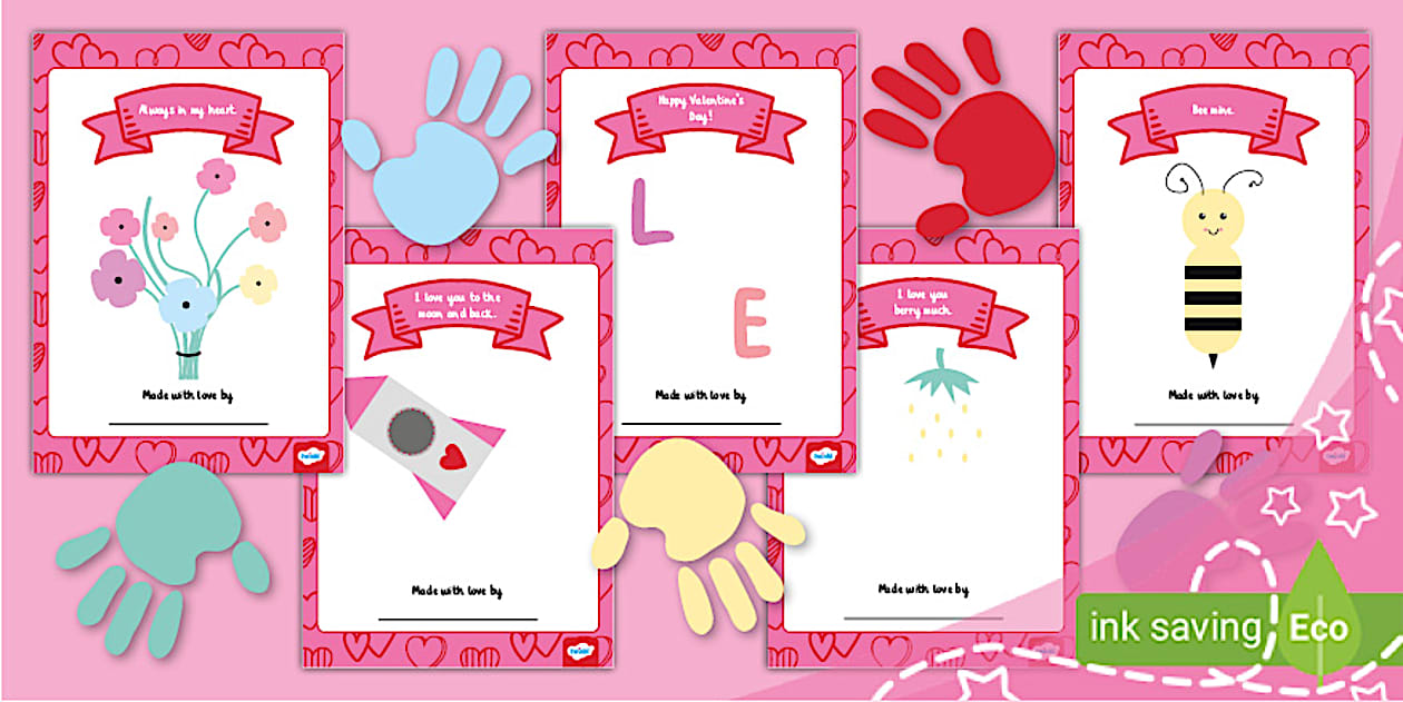 Valentine’s Day Handprint Cards (teacher made) - Twinkl