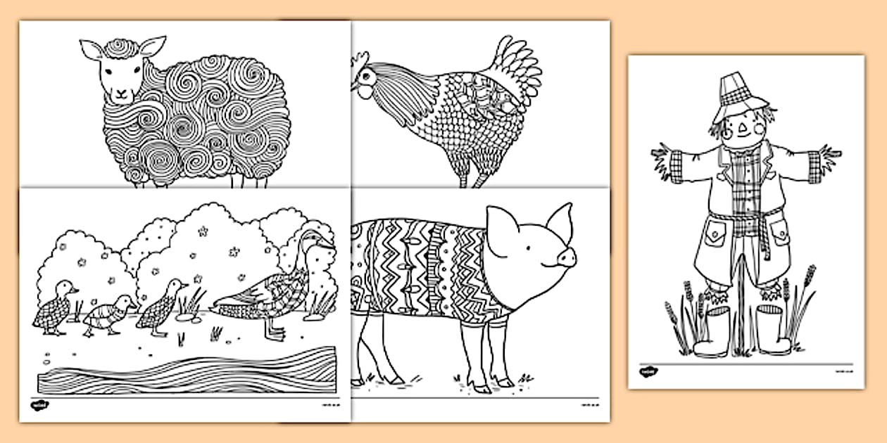 Adult Colouring Mindfulness Farm-Themed Sheets - Twinkl