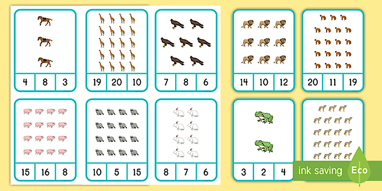 Black and White Animals Counting to 20 Clip Cards - Twinkl