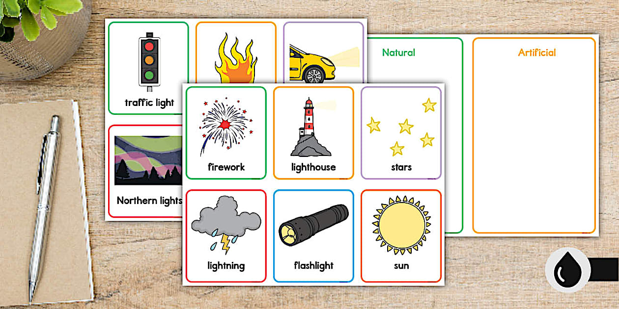 Natural and Artificial Sources of Light Worksheet - Twinkl