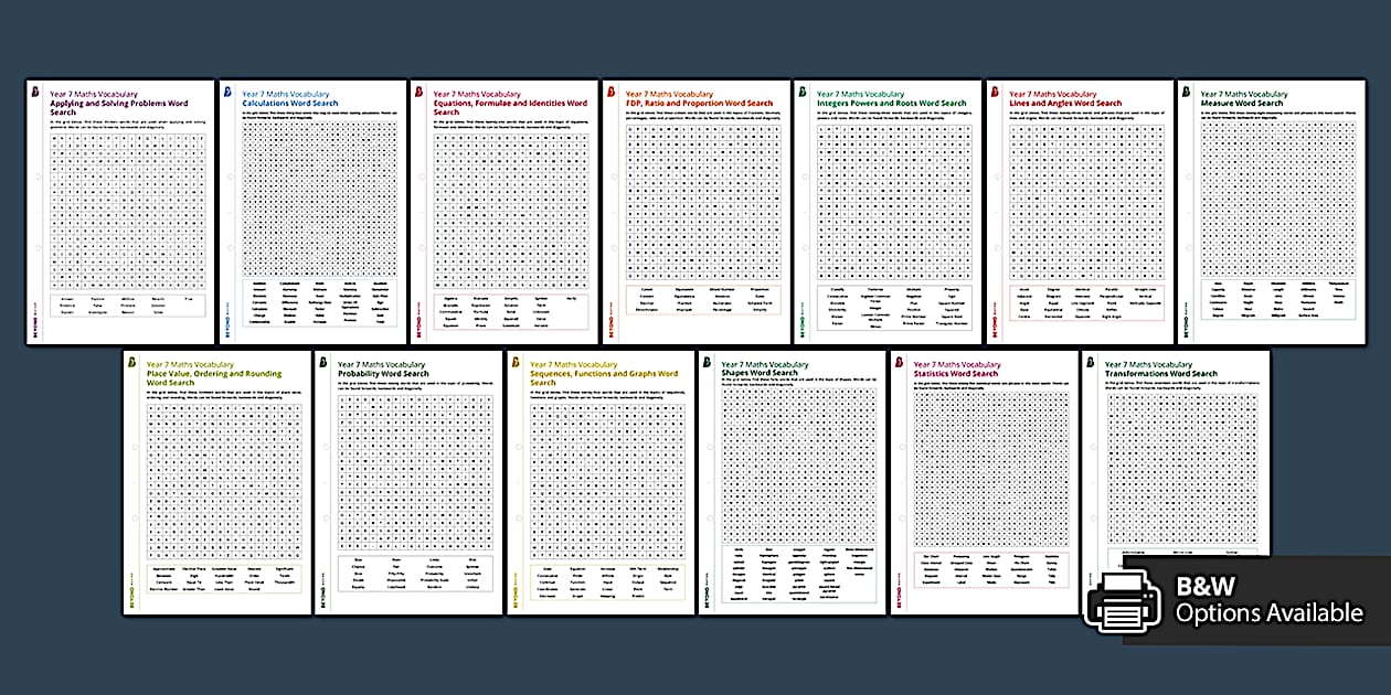 👉 Year 7 Maths Vocabulary Word Search Pack - Twinkl