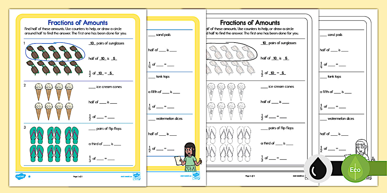 Summer Themed Fractions of Amounts Activity (teacher made)