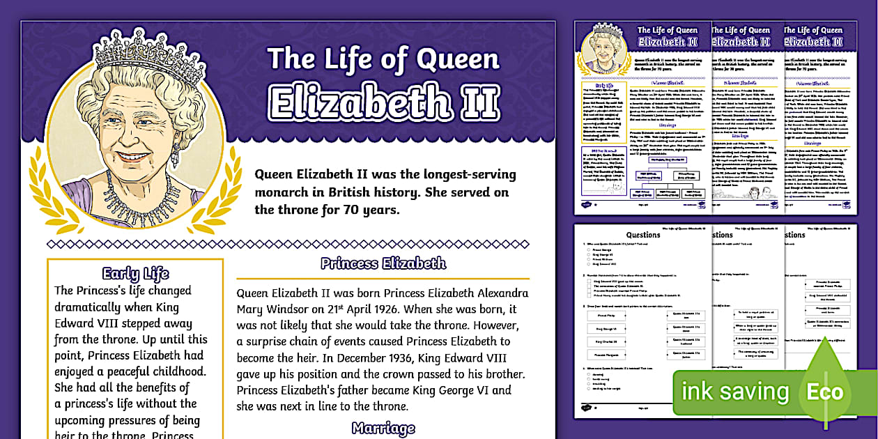Queen Elizabeth II reign & Life - KS2 Comprehension Activity
