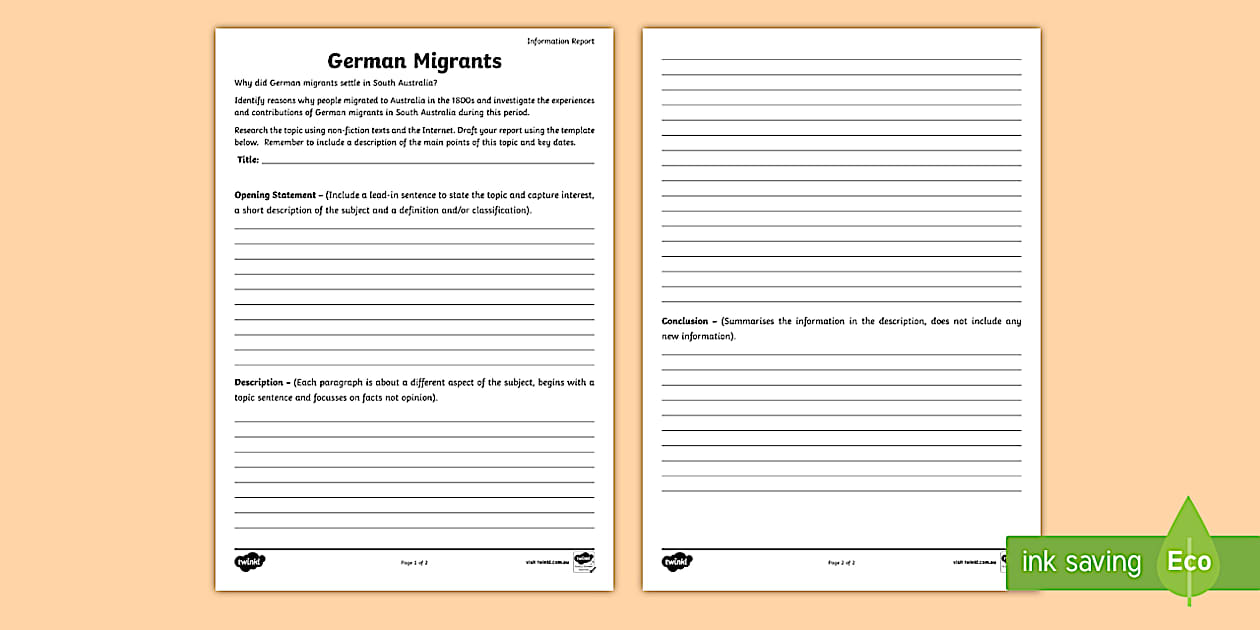 German Migrants Report Writing Template - Twinkl